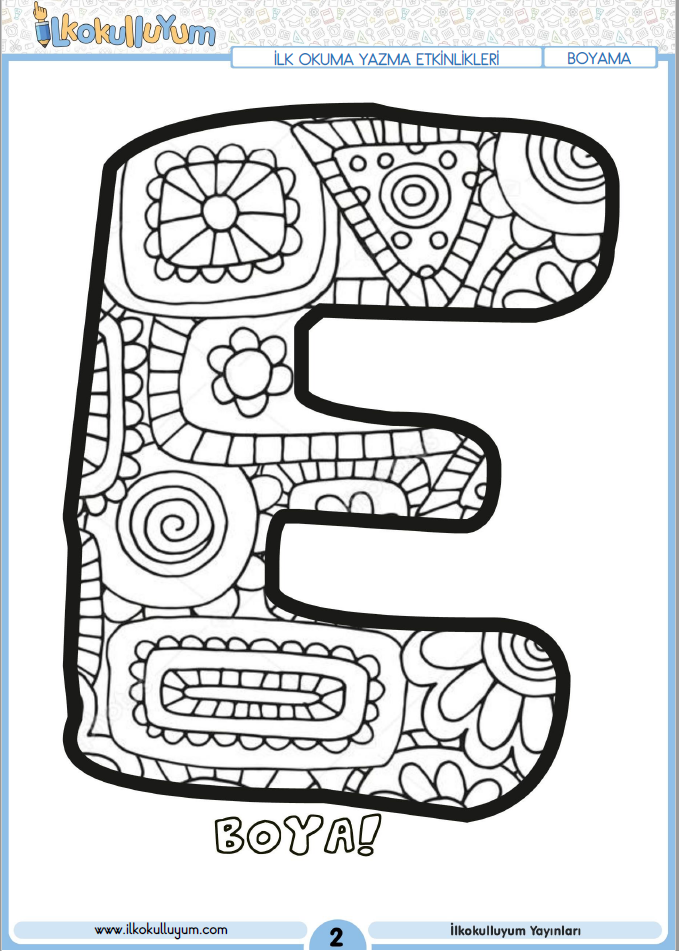 1 Sinif E Sesi̇ Boyama Sayfalari İlkokulluyum
