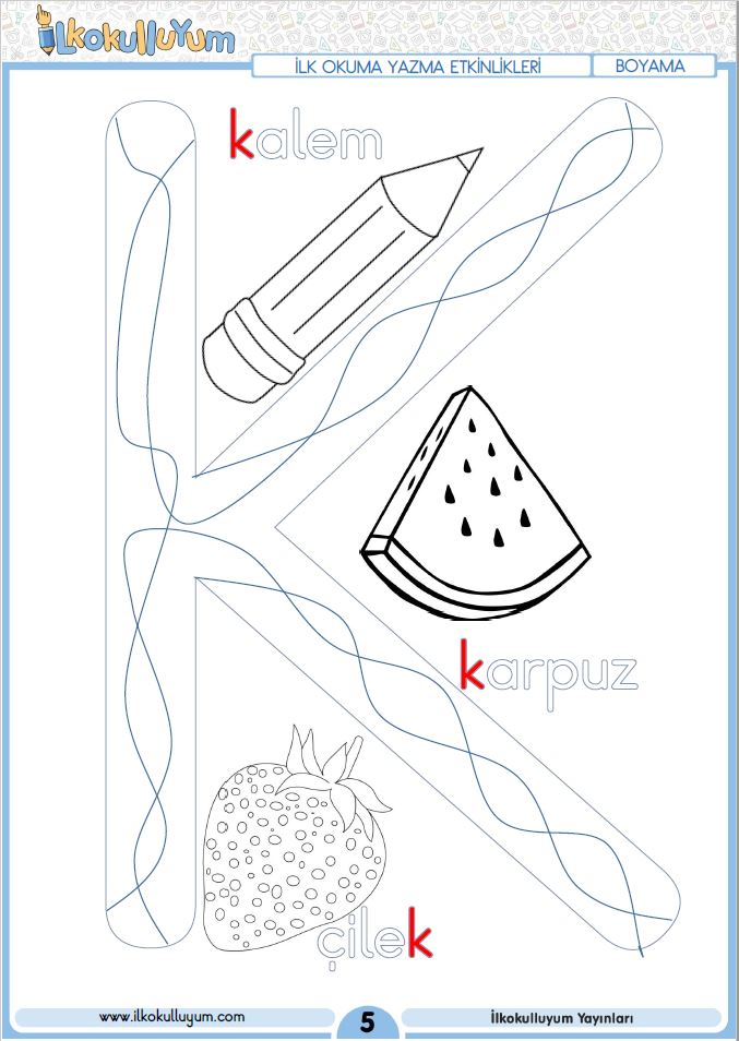1 Sinif K Sesi̇ Boyama Sayfalari İlkokulluyum